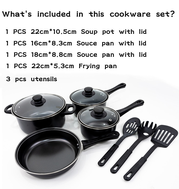 HT kitchenware black classical non stick series carbon steel cookware sets