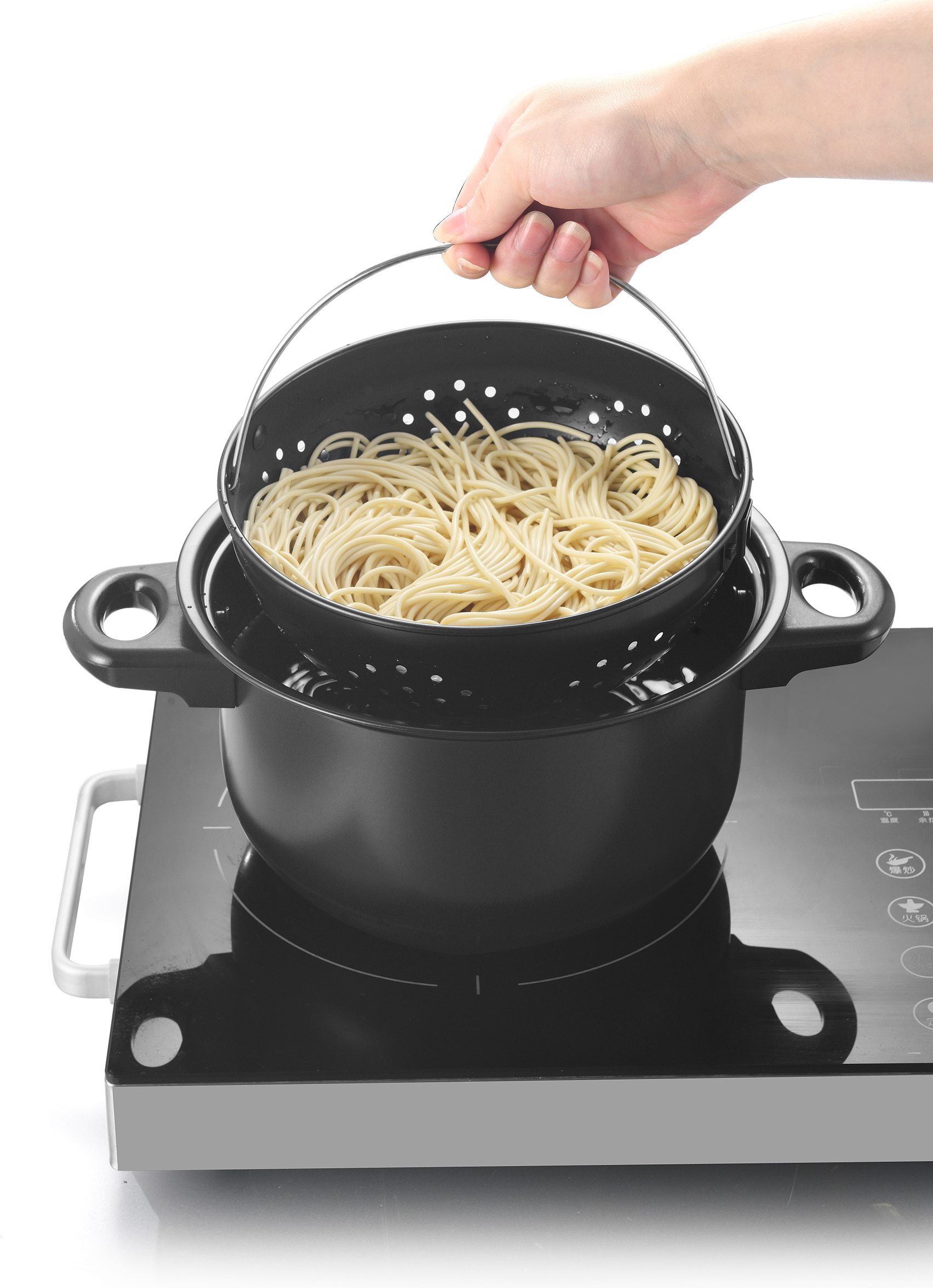 HT cookware easy strain noodle pasta soup cooking pot with strainer