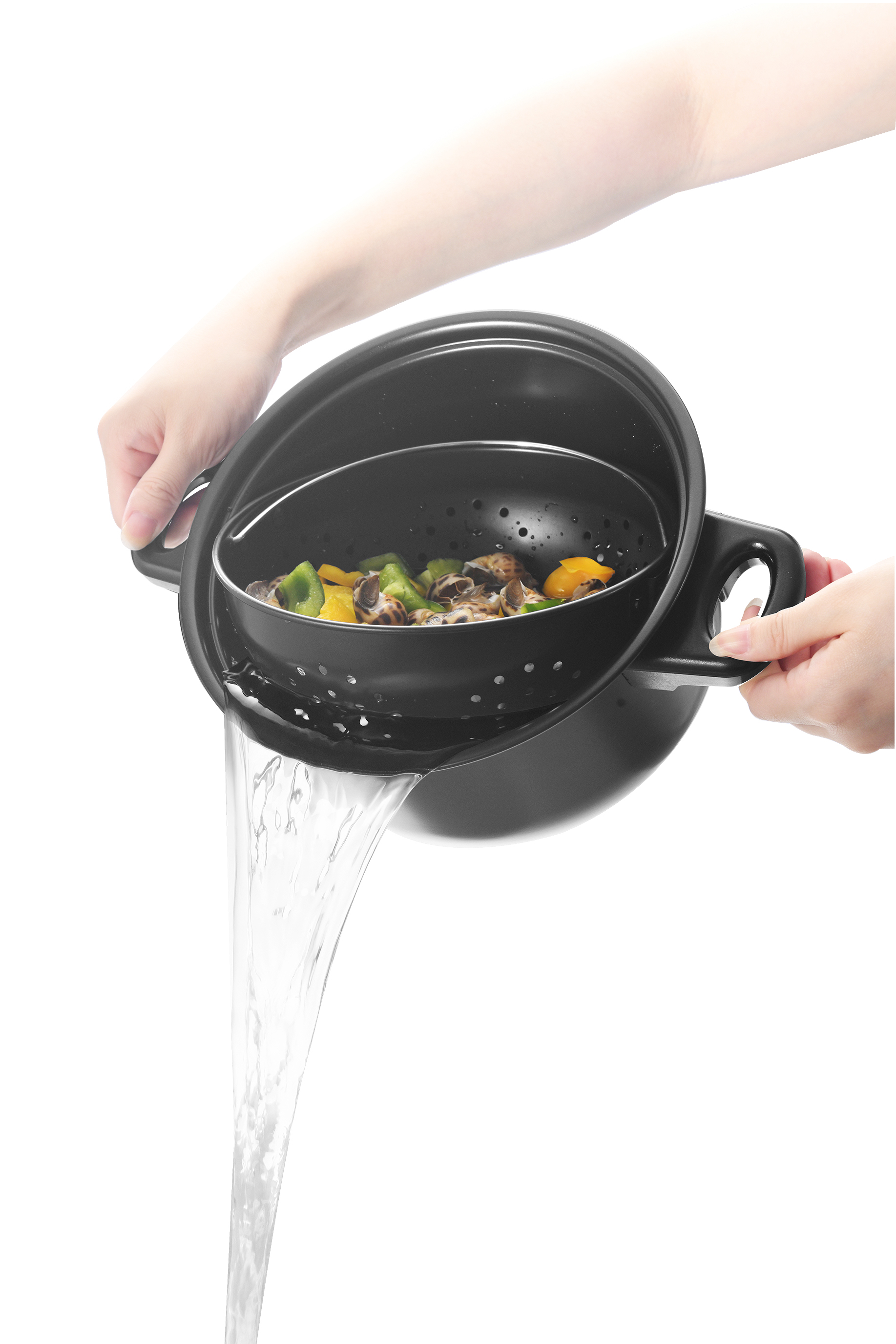 HT cookware easy strain noodle pasta soup cooking pot with strainer